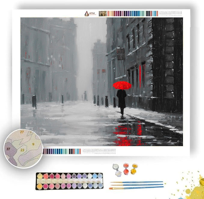 CRIMSON STREET WALK B&W - Paint by Numbers Full Kit