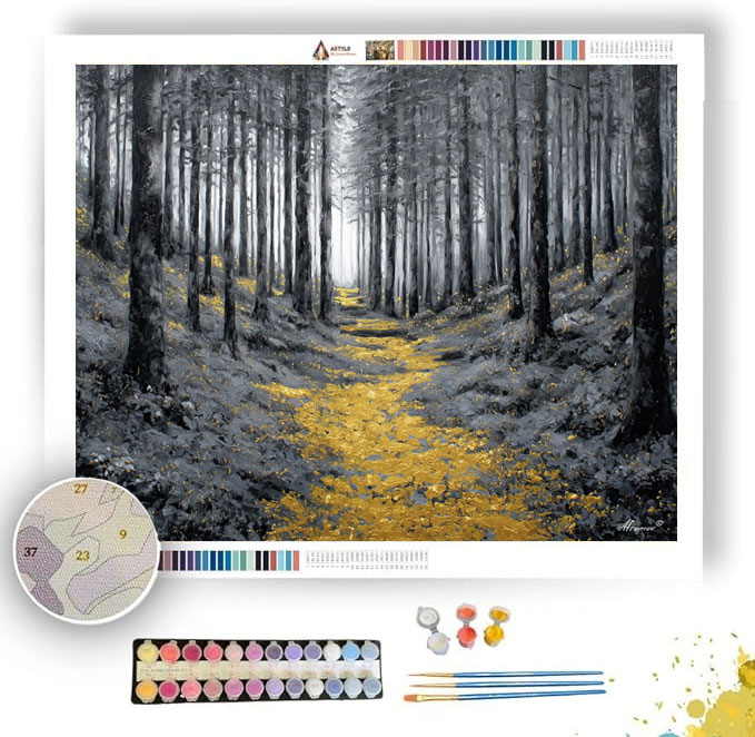GOLD LEAF PATH B&W - Paint by Numbers Full Kit