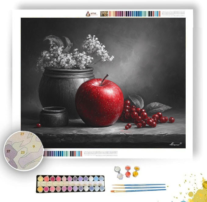 RED APPLE STILL B&W - Paint by Numbers Full Kit