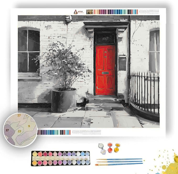 RED DOORWAY B&W - Paint by Numbers Full Kit