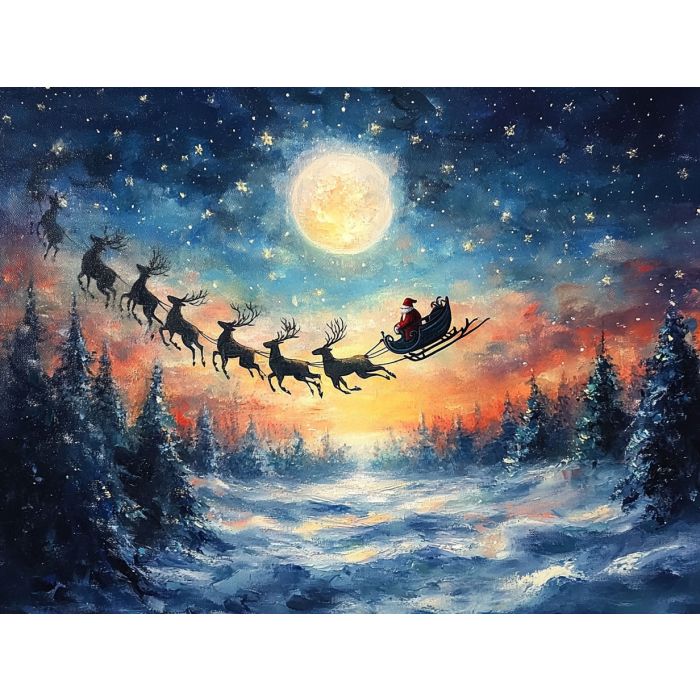 REINDEER FLIGHT TWILIGHT - UNIQUE ONE-OF-A-KIND ORIGINAL OIL PAINTING ...