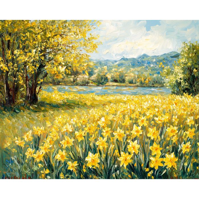 GOLDEN DAFFODILS FIELD - UNIQUE Hand-painted ONE-OF-A-KIND ORIGINAL ...