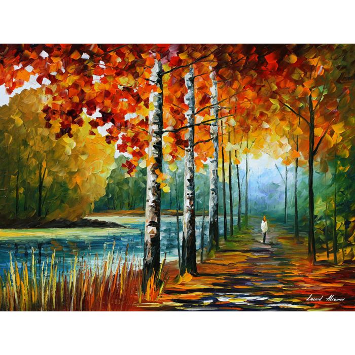 AUTUMN BY THE LAKE - one-of-a-kind original oil painting by Leonid Afremov