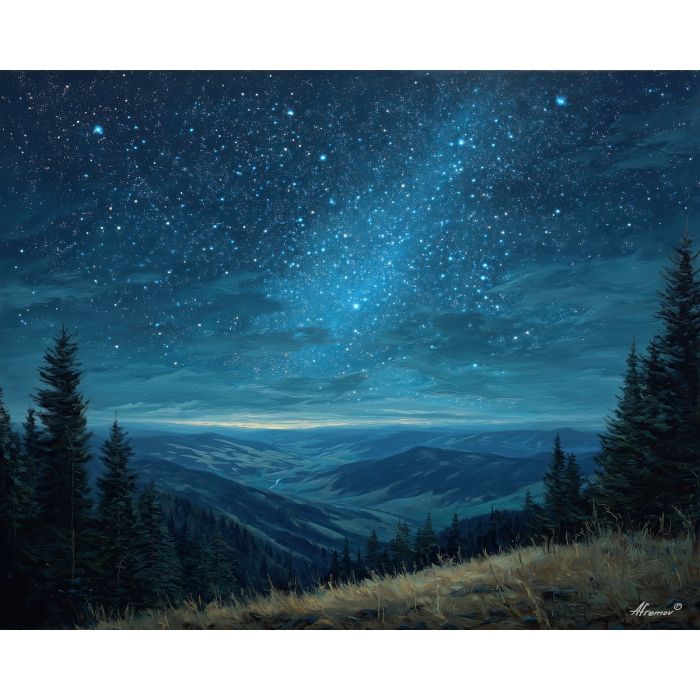 STARQUIET RIDGELINE | Fantasy Night Oil Painting