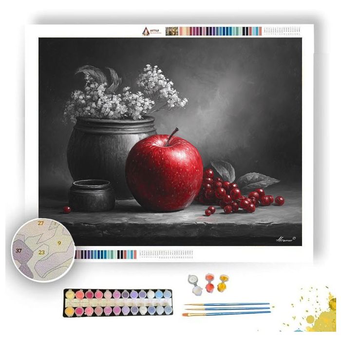 RED APPLE STILL B&W - Paint by Numbers Full Kit