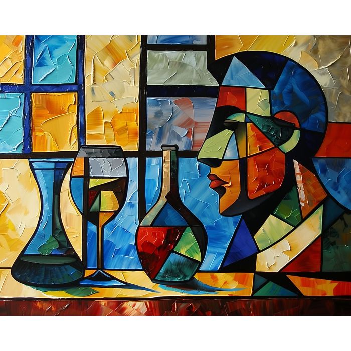 CUBIST REFLECTIONS - 100% hand-painted oil painting on canvas