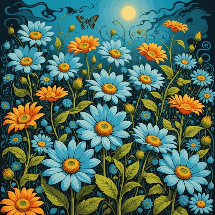 BLUE FLOWERS - 100% UNIQUE Hand-painted ONE-OF-A-KIND ORIGINAL OIL ...