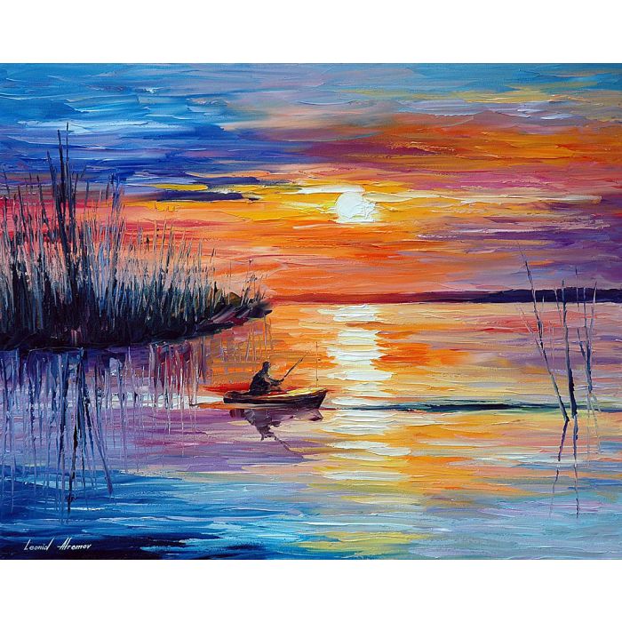LAKE OKEECHOBEE - SUNSET FISHING - 100% hand-painted and signed by ...