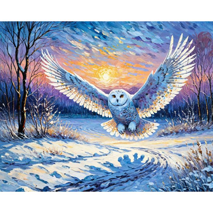 Snowy Owl on the Sunrise Path - One-of-a-kind, 100% hand-painted ...