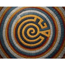 Serpent Sun Maze Painting | Aztec Pattern Circle