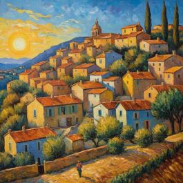 Sunrise over the village - 100% UNIQUE Hand-painted ONE-OF-A-KIND ...