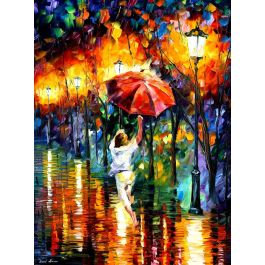 RED UMBRELLA - oil on canvas painting hand-painted and signed by Leonid ...