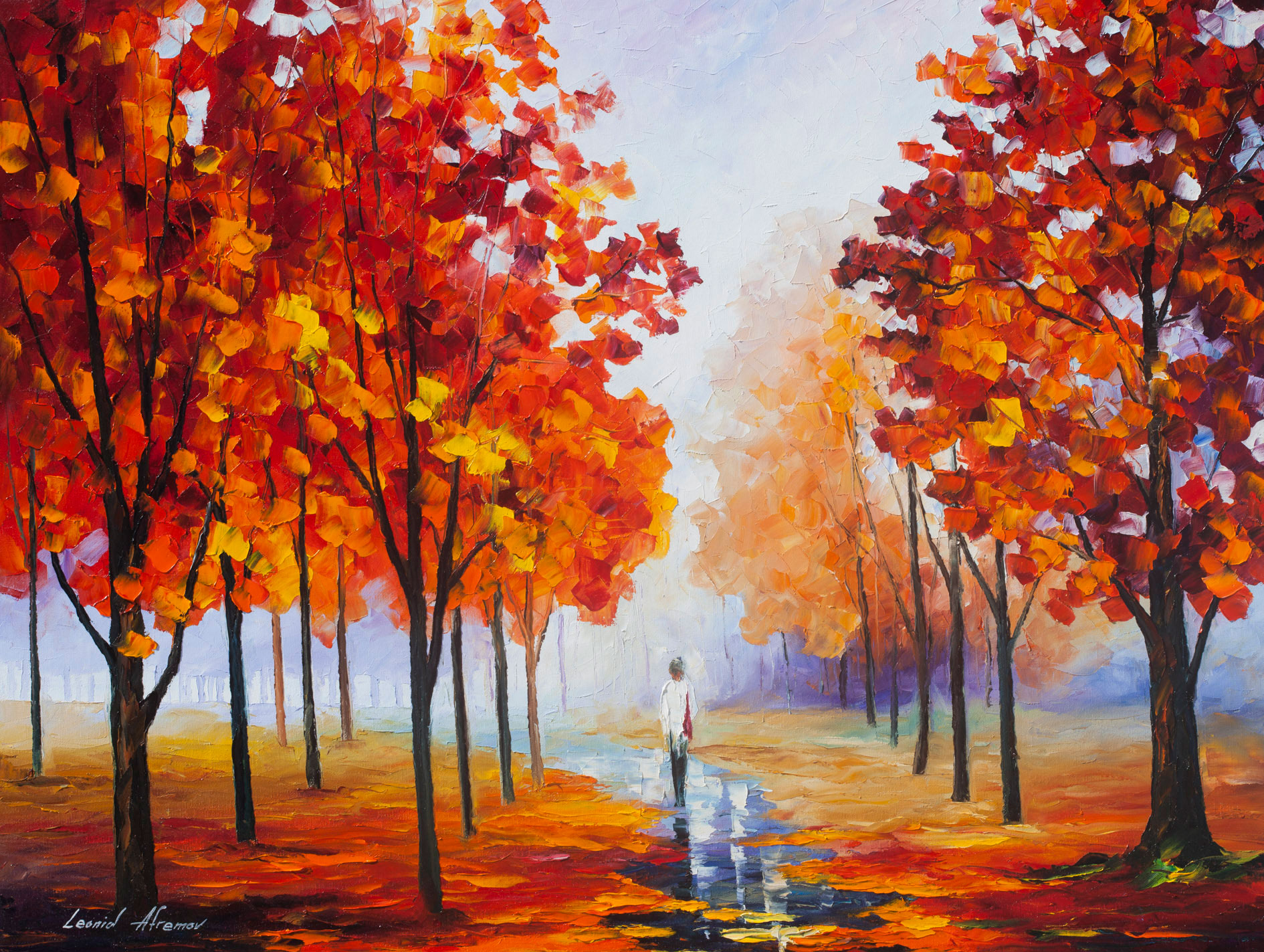 AUTUMN PINK FOG-Palette Knife Oil Painting On Canvas By Leonid Afremov ...